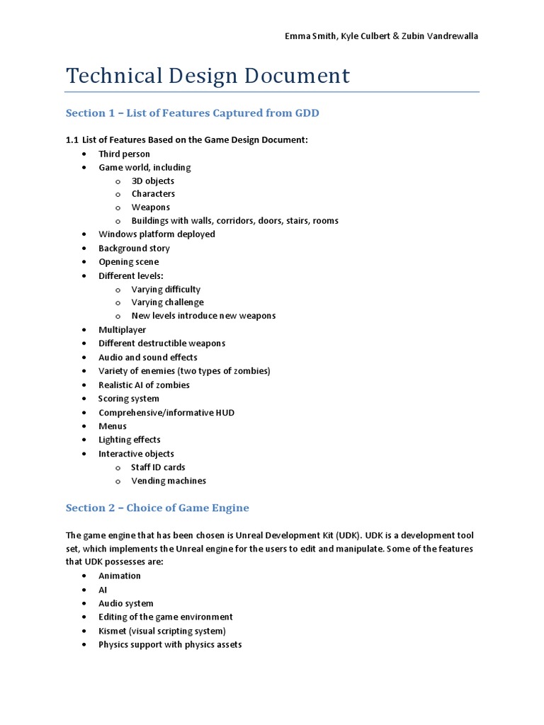Technical Design Document: Section 1 - List of Features Captured From GDD | PDF | 3 D Computer ...