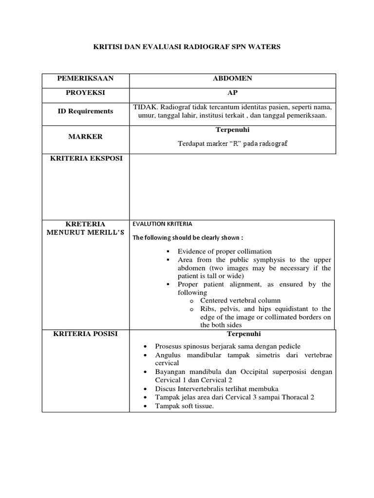 Contoh Format KRITISI DAN EVALUASI RADIOGRAF | PDF