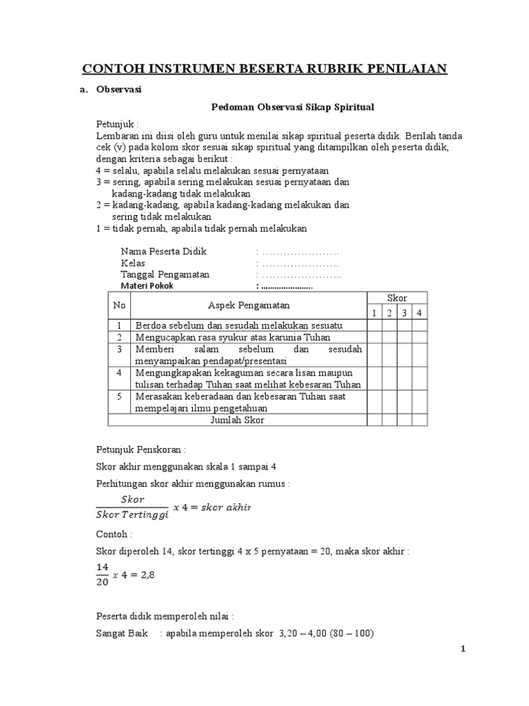 Contoh Instrumen Beserta Rubrik Penilaia | PDF | Karier & Perkembangan ...