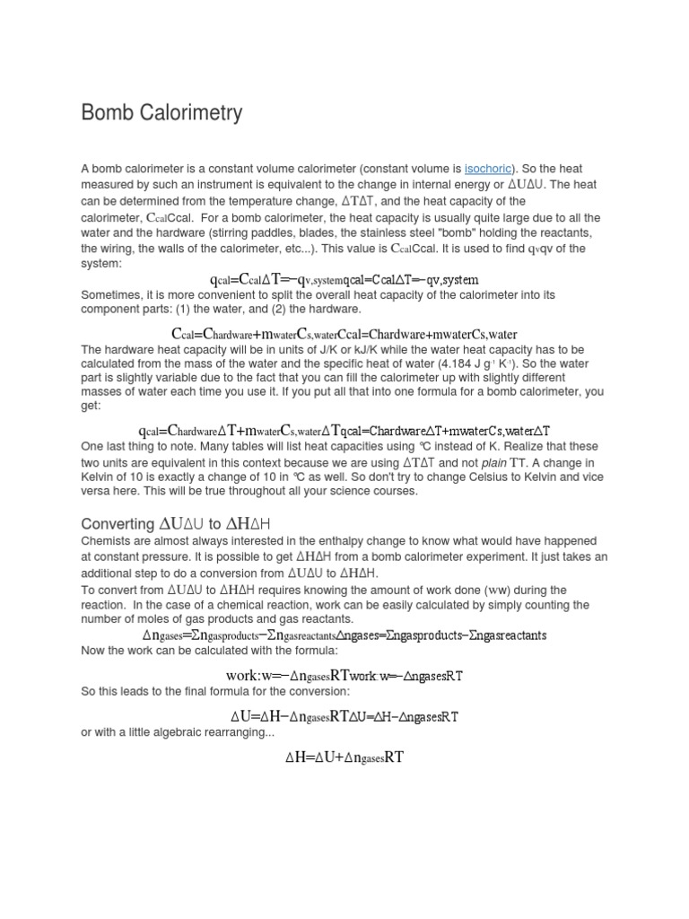 Bomb Calorimetry | PDF | Heat Capacity | Heat