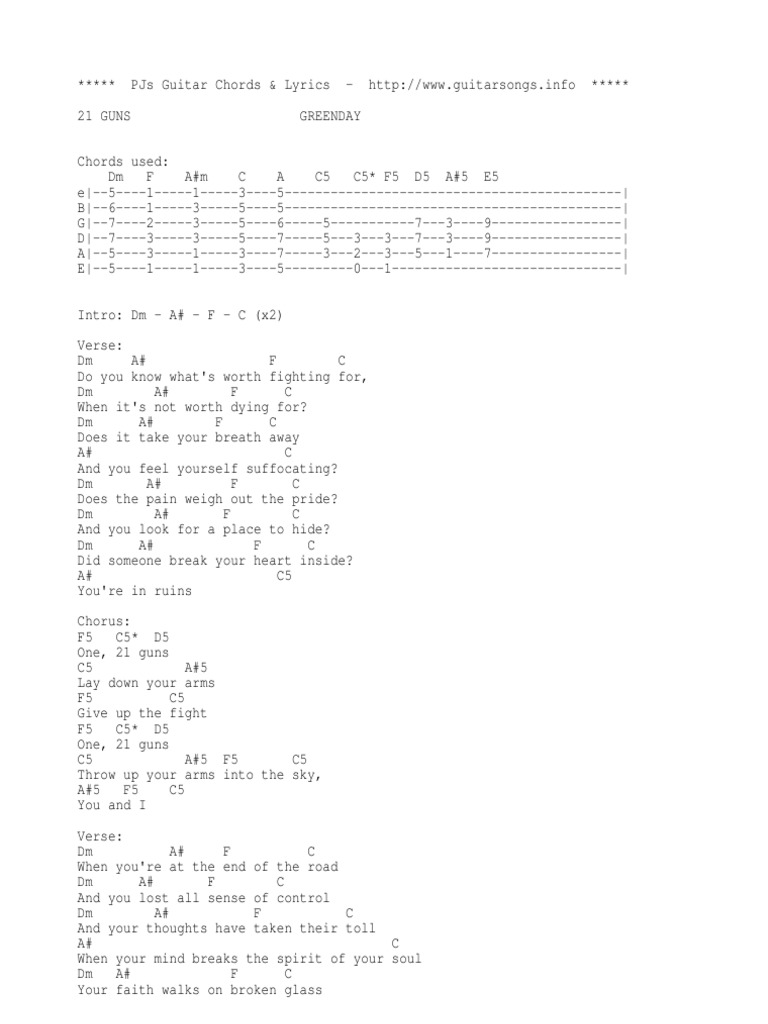 Guitar Chords 21 Guns