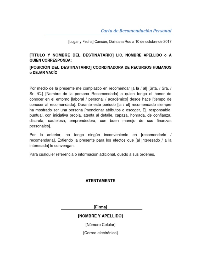 Formato de Carta de Recomendación Personal-1 | PDF