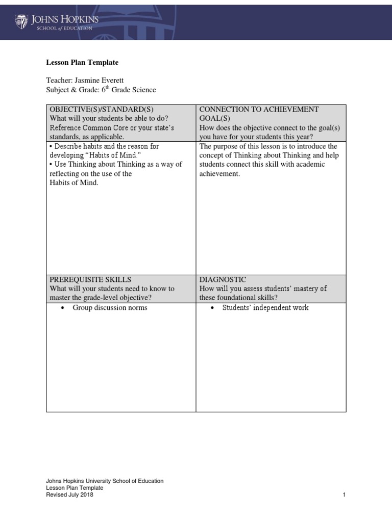 Metacognition Lesson | PDF | Lesson Plan | Thought