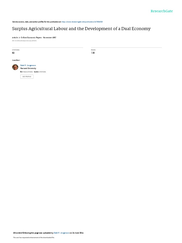 Surplus Agricultural Labour and The Development of A Dual Economy | PDF