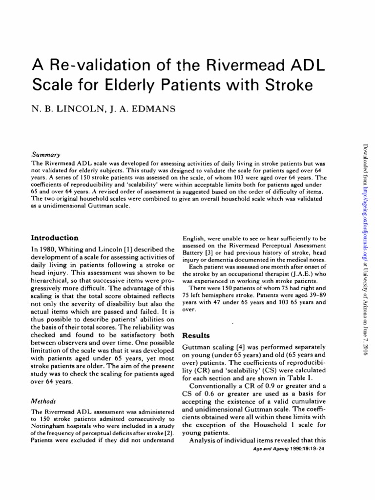 A Re-Validation of The Rivermead ADL Scale For Elderly Patients With ...