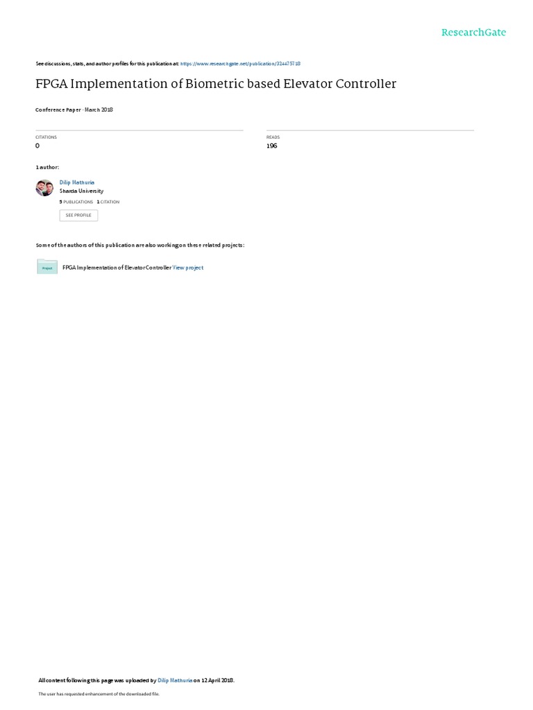 FPGA Implementation of Biometric Based Elevator Controller: March 2018 | PDF | Field ...
