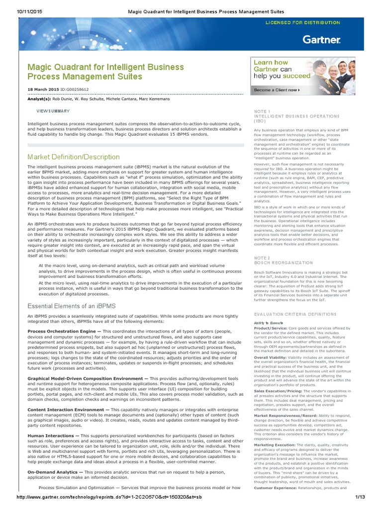 Magic Quadrant For Intelligent Business Process Management Suites 2015 ...