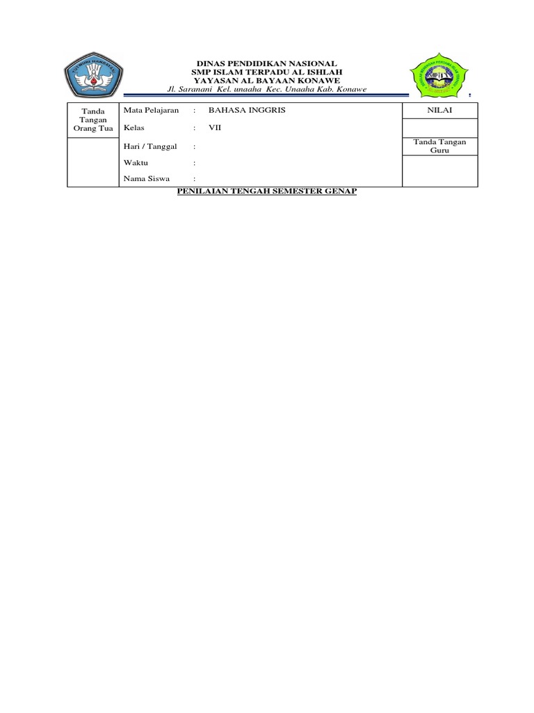 Contoh Kop Soal PTS | PDF