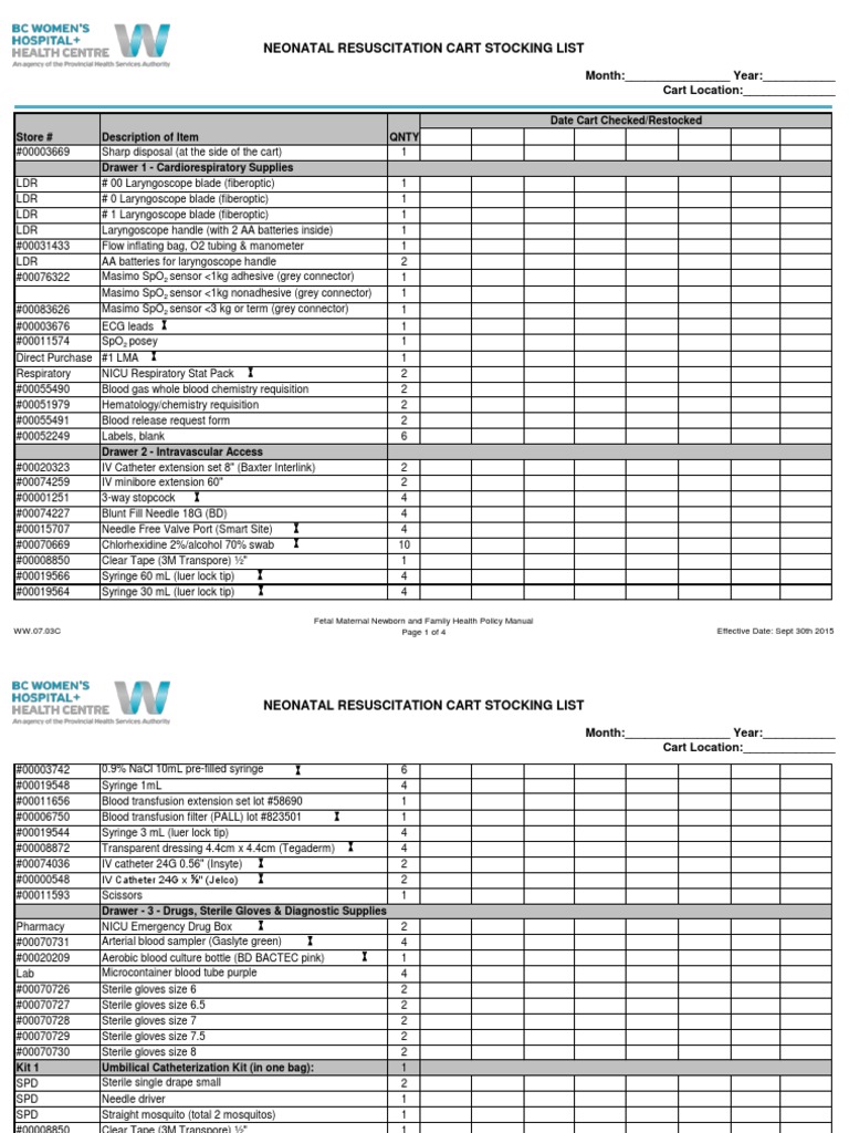 Neonatal Resuscitation Cart Inventory | PDF | Neonatal Intensive Care ...
