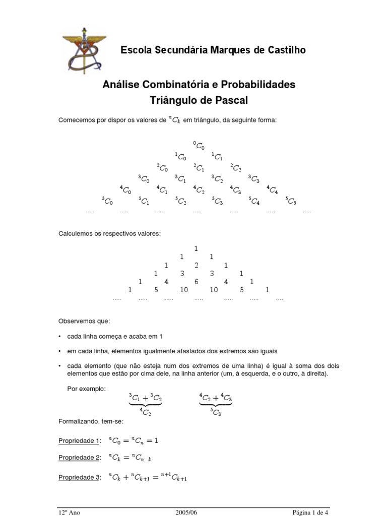 1 Triangulo de Pascal | PDF | Conjunto (Matemática) | Triângulo
