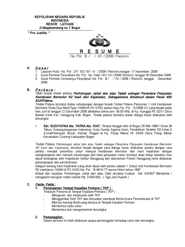 Resume Perkara Pidana Pencurian Motor | PDF | Ilmu Sosial | Hukum