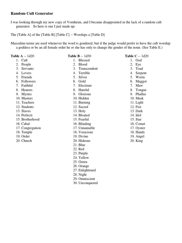 Random Cult Generator | PDF | Gender | Gender Studies
