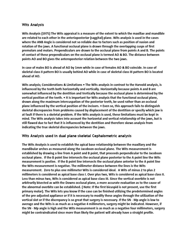 Wits Analysis | PDF | Dentistry Branches | Face