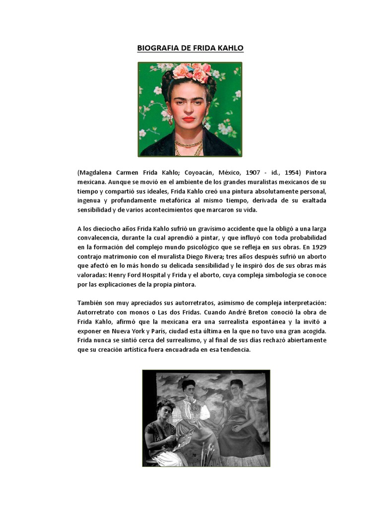 BIOGRAFIA DE FRIDA KAHLO.docx | Pinturas