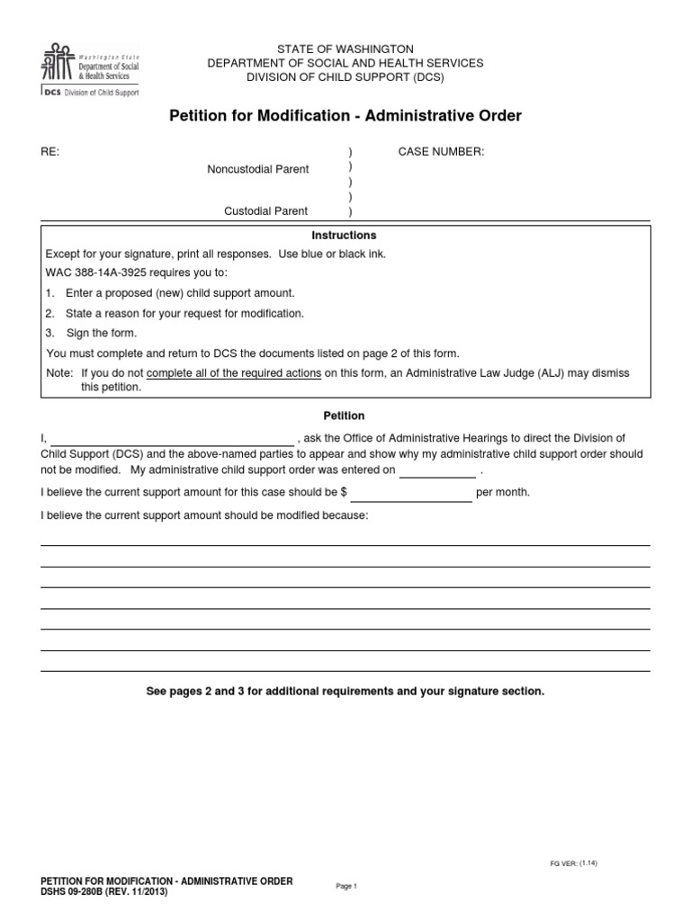 Washington Child Support Modification Petition | PDF | Child Support ...