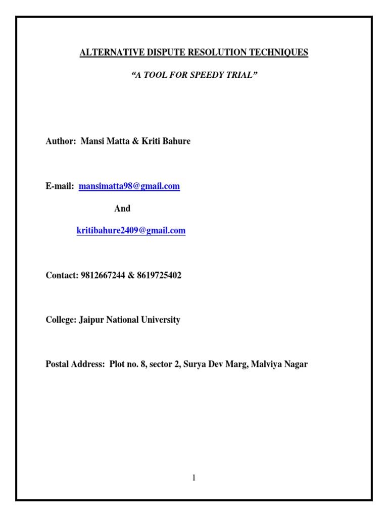 Research Paper On ADR | PDF | Mediation | Alternative Dispute Resolution