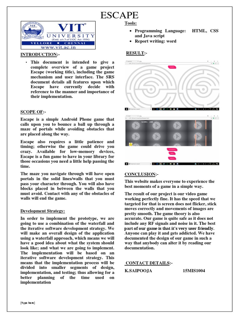 Escape: Programming Language: HTML, CSS Report Writing: Word | PDF ...