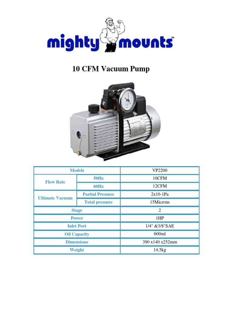 10 CFM Vacuum Pump Specifications | PDF | Chemical Engineering | Fluid ...