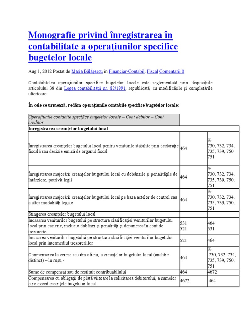 Monografie Privind Înregistrarea În Contabilitate A Operaţiunilor ...