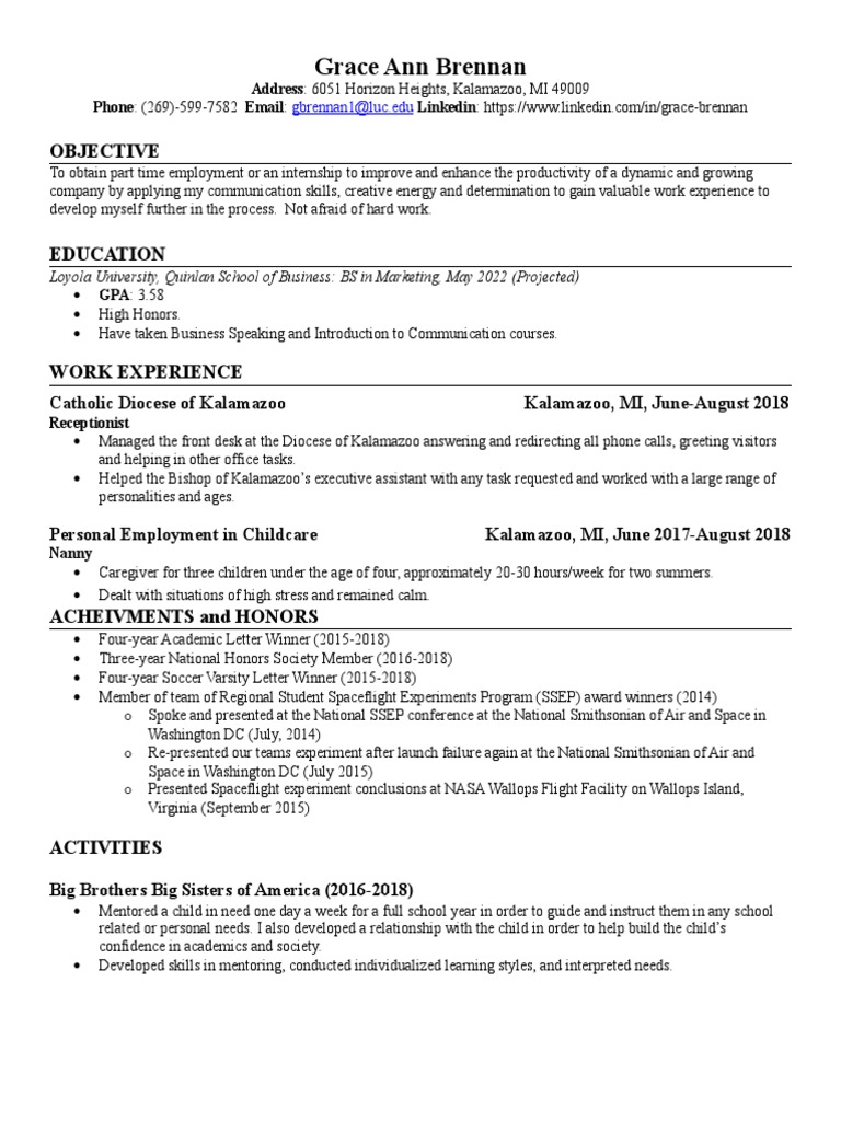 Grace Brennan's Resume: Marketing & Communication Skills | PDF ...