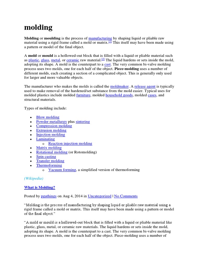 Molding: Molding or Moulding Is The Process of | PDF | Plastic ...