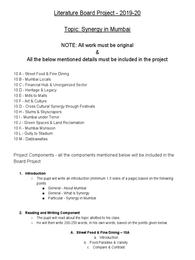 Literature Board Project - 2019-20 | PDF | Mumbai