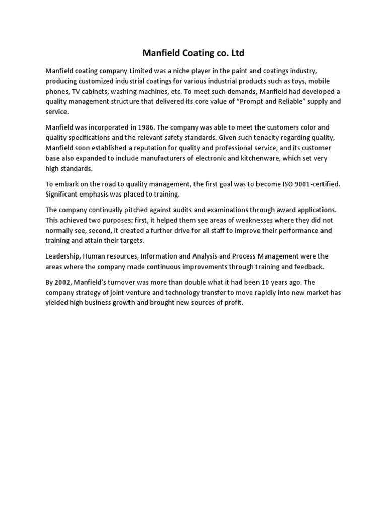 Manfield Coating: Quality & Growth | PDF | Career & Growth | Business