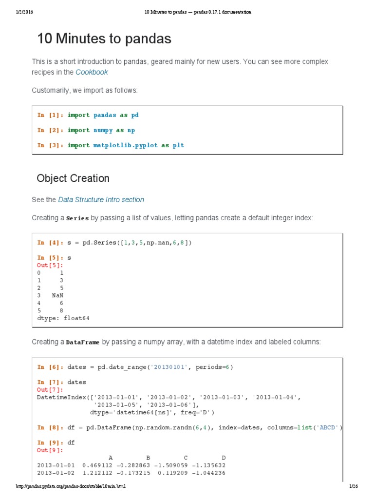 10 Minutes To Pandas | PDF | Array Data Structure | String (Computer ...