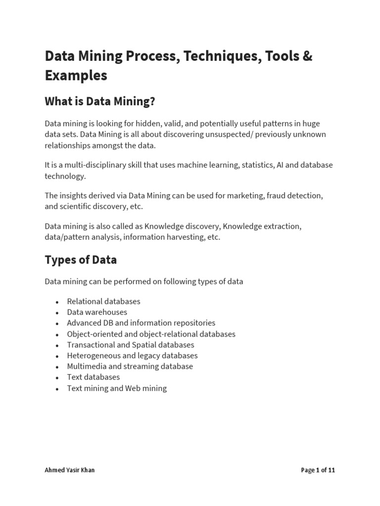 Data Mining Process, Techniques, Tools & Examples | PDF | Data Mining ...