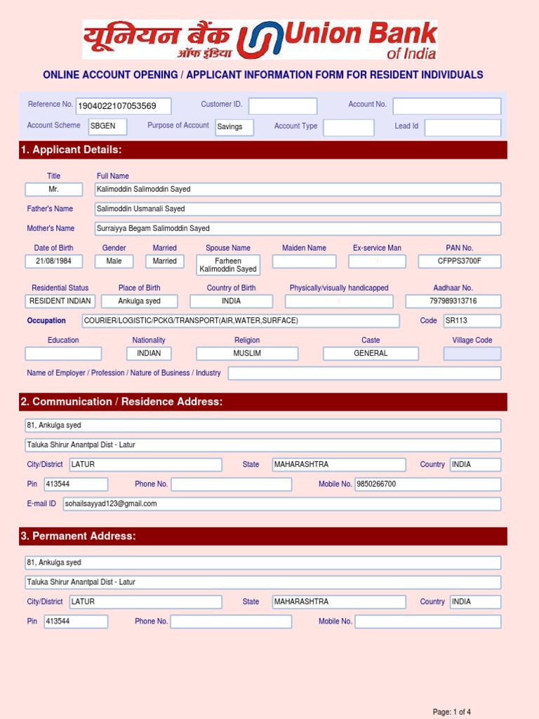 Application Form Account Opening02042019090715 | PDF | Credit Card | Banks