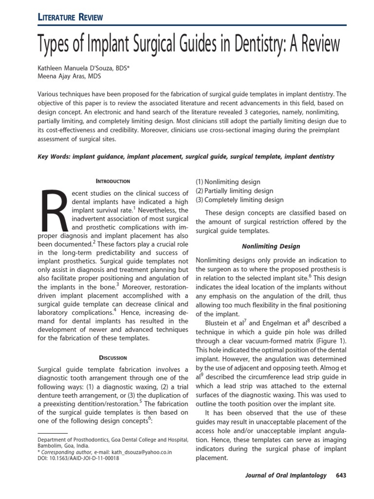 Types of Implant Surgical Guides in Dentistry A Review | PDF | Dental ...