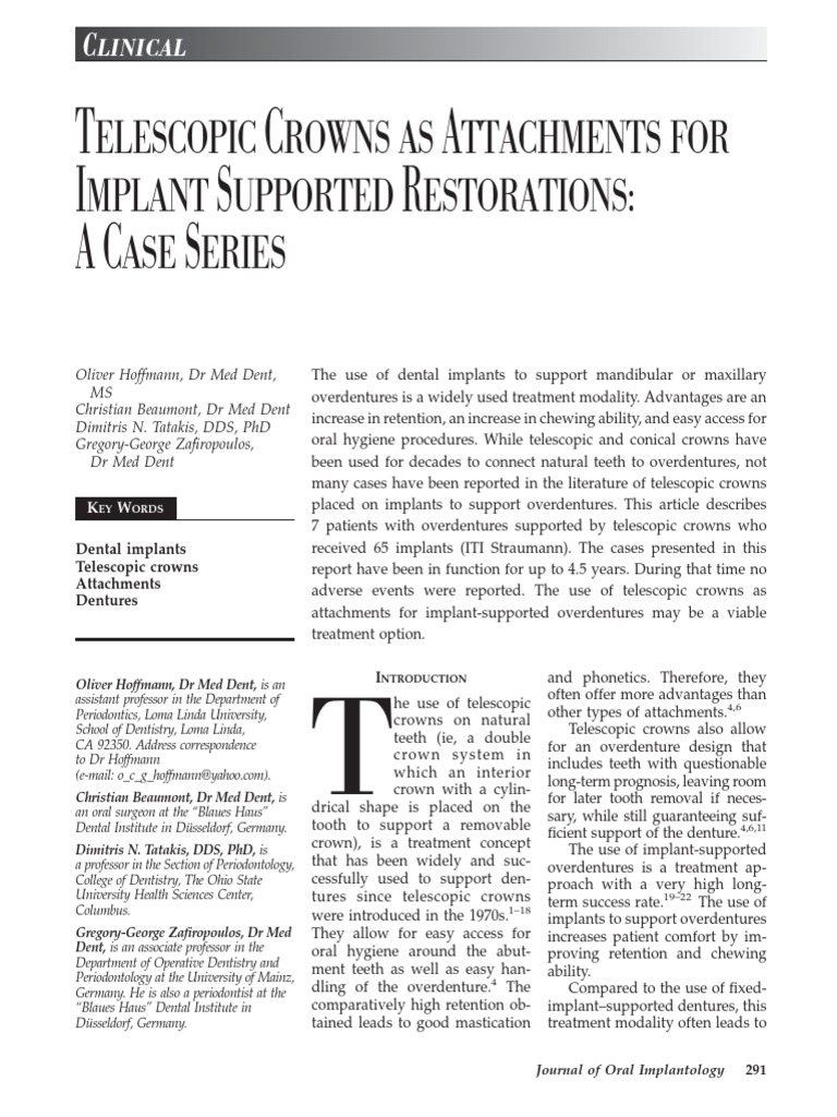 Telescopic Crowns As Attachments For Implant Supported Restorations A ...