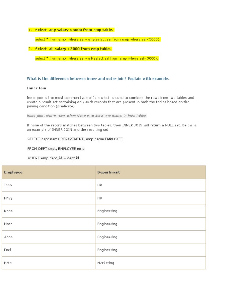 What Is The Difference Between Inner and Outer Join? Explain With ...