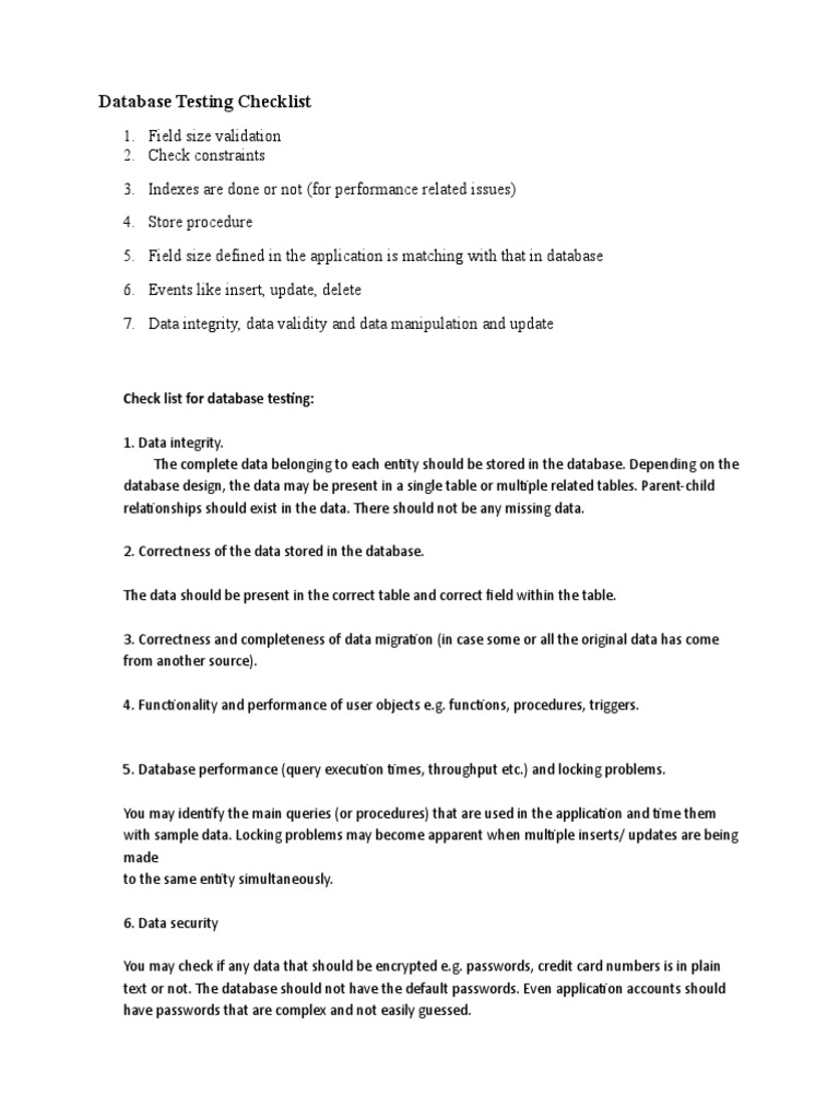 Oracle database performance review checklist