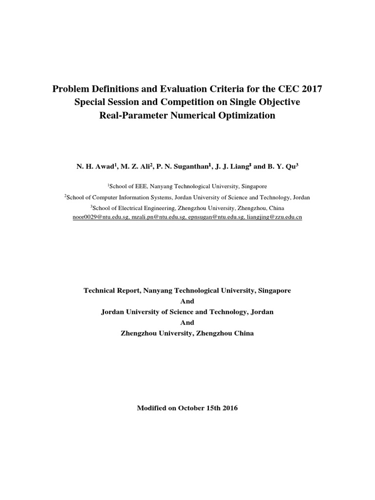 Definitions of CEC2017 Benchmark Suite Final Version Updated | PDF ... Definitions of CEC2017 Benchmark Suite Final Version Updated | PDF ...