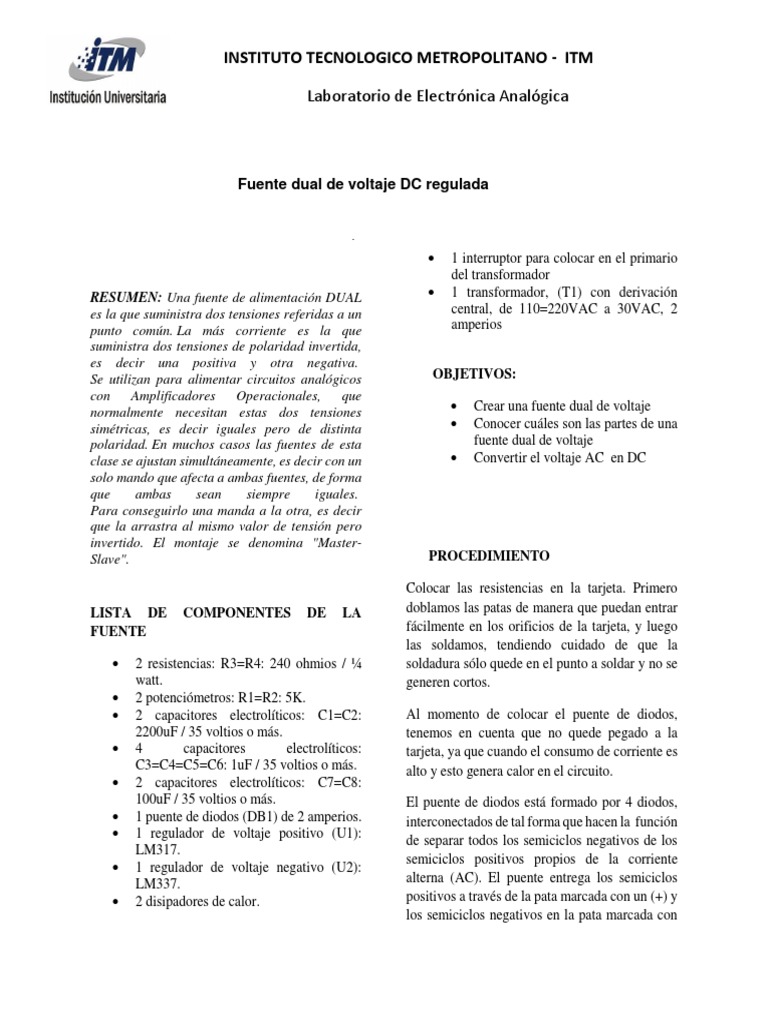 Fuente Dual de Voltaje | PDF | Corriente eléctrica | Condensador