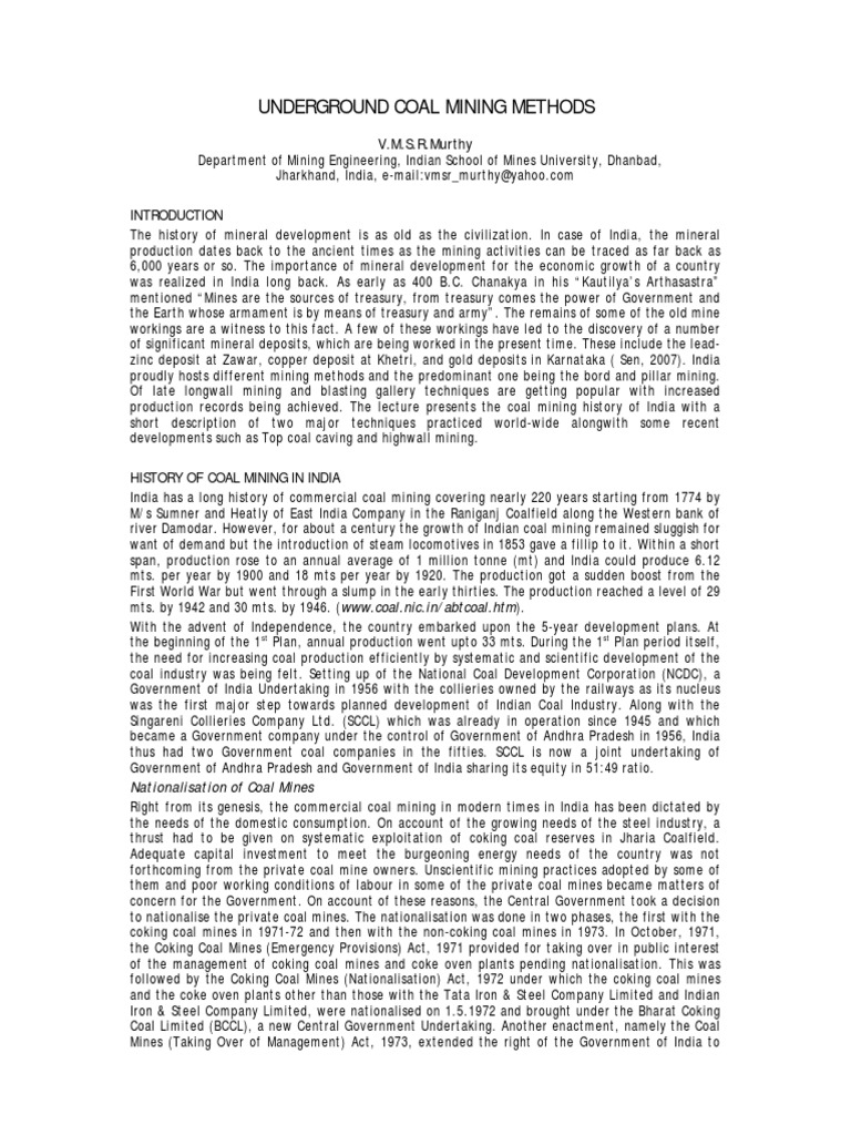 Underground Coal Mining Methods - A Review | PDF | Coal Mining | Economic Geology