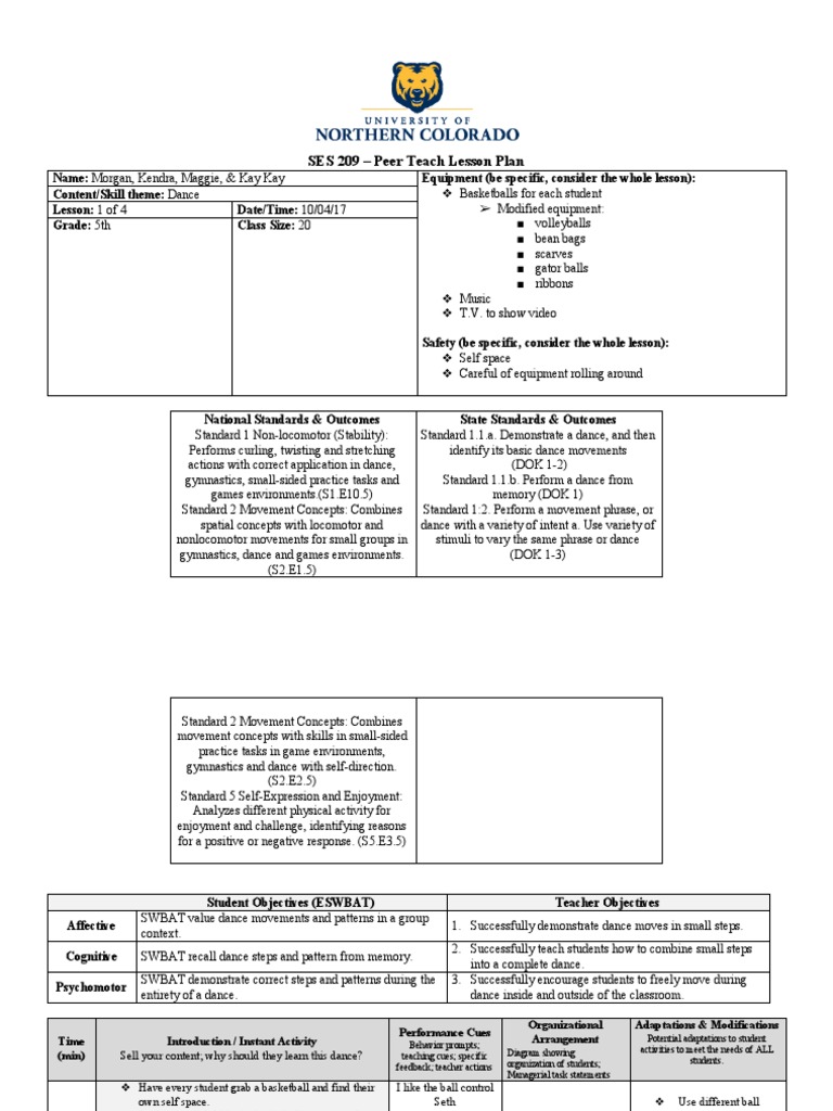 Ses 209 Dance Lesson Plan | PDF | Volleyball | Dances