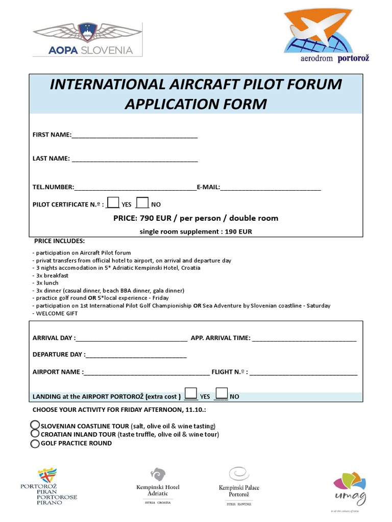 International Aircraft Pilot Forum Application Form: PRICE: 790 EUR ...