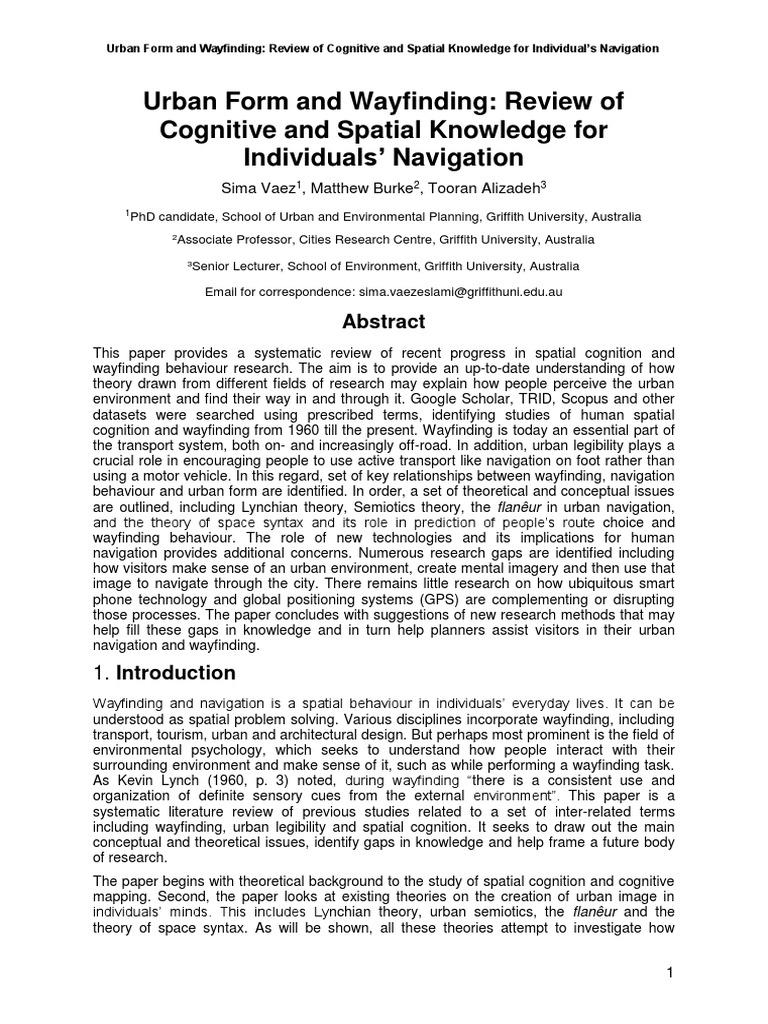 Urban Form and Wayfinding: Review of Cognitive and Spatial Knowledge ...