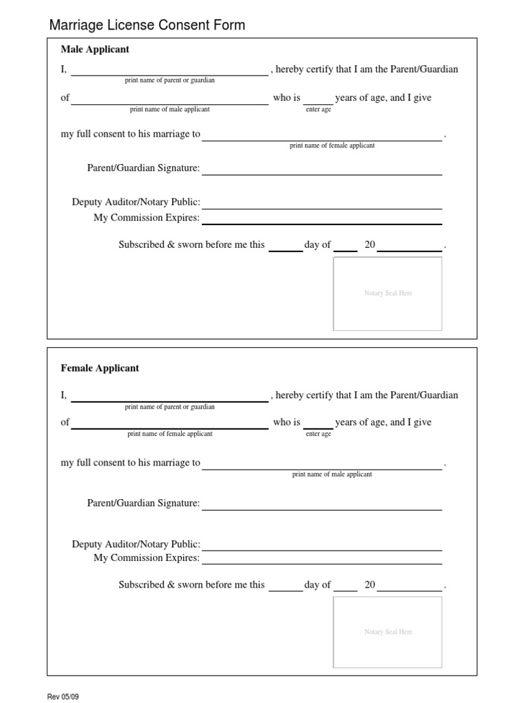 Marriage License Consent Form: Male Applicant | PDF