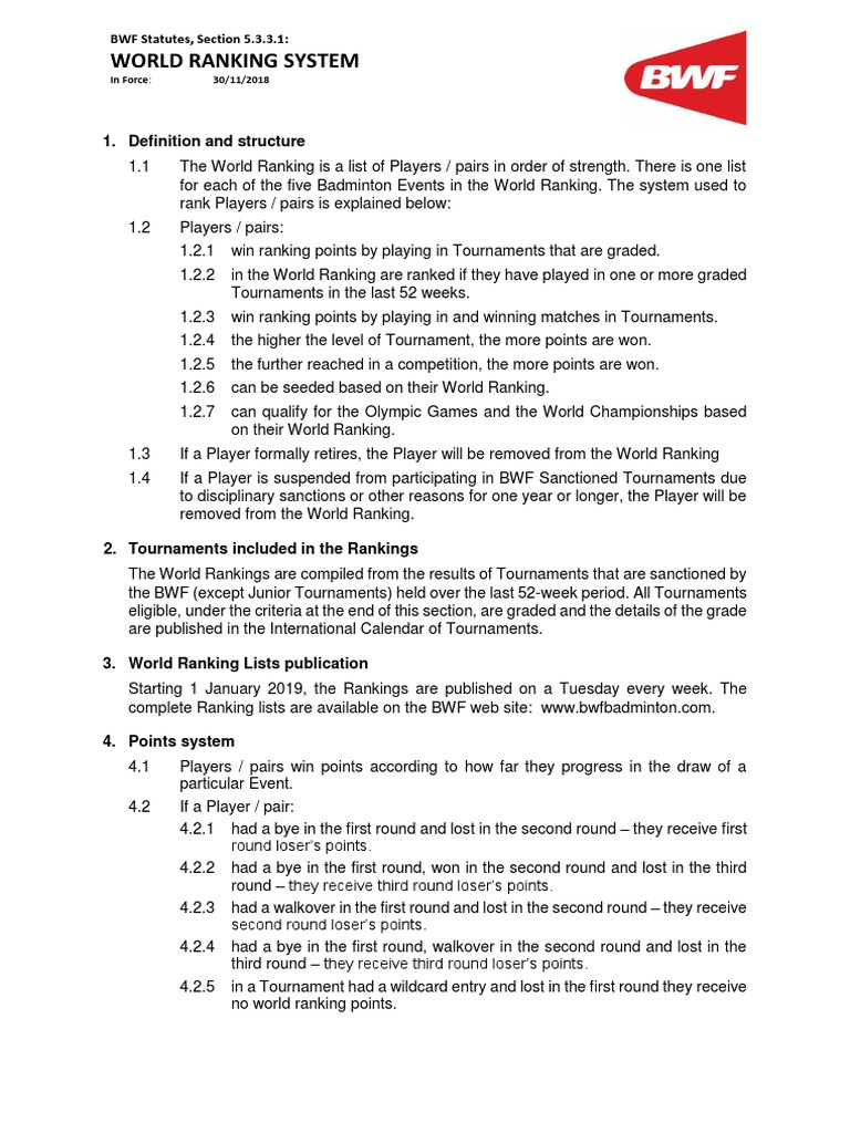 Section 5.3.3.1 - World Ranking System | PDF | Tournament | Sports ...