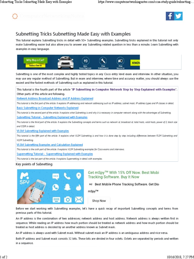 Subnetting Tricks Subnetting Made Easy With Examples | PDF | Ip Address ...
