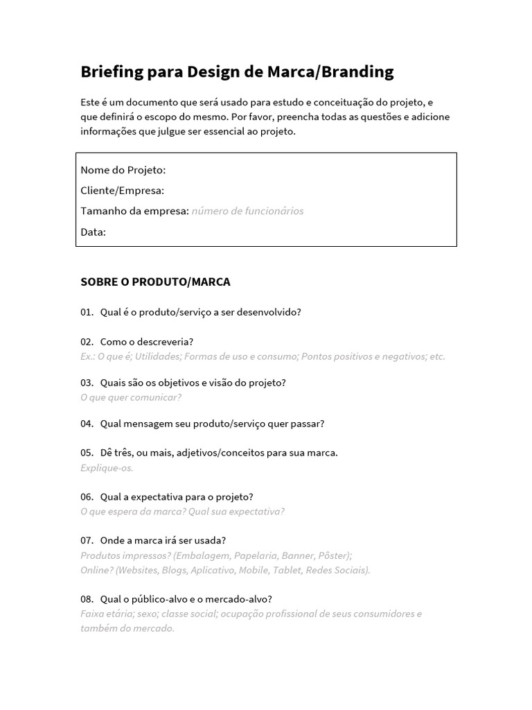 Blog Des1gnON - Briefing para Design de Marca | PDF