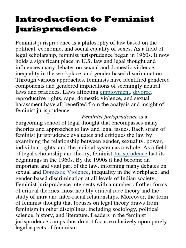 Introduction To Feminist Jurisprudence | PDF | Feminism | Gender Studies