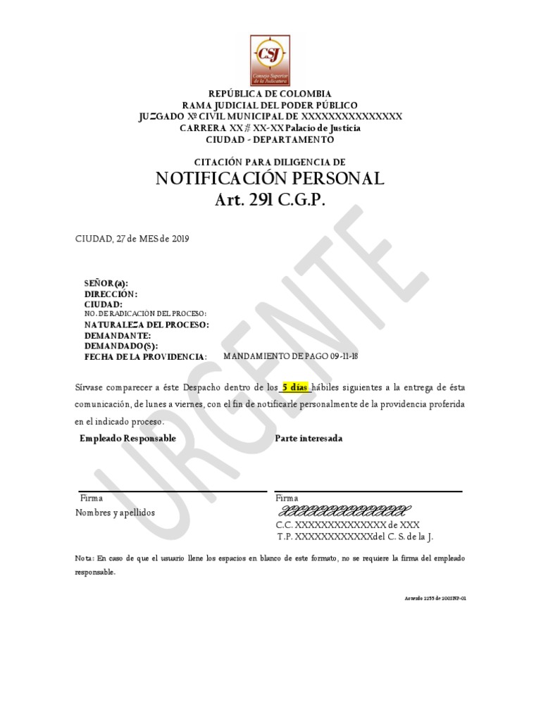 Modelo de Notificación Personal CGP | PDF