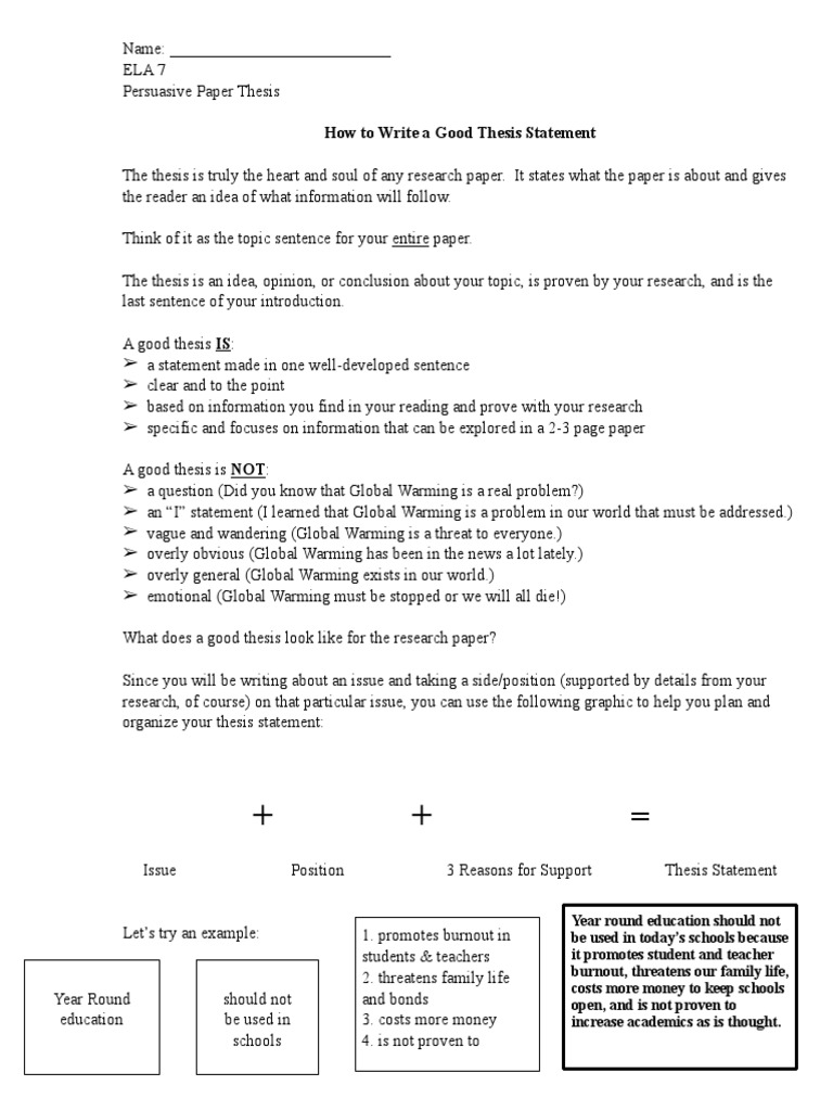 Thesis Statement Worksheet09 | PDF | Thesis | Reason