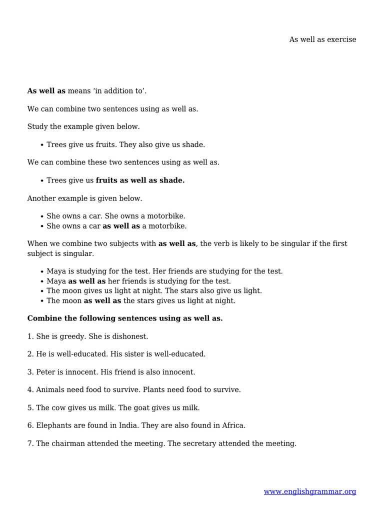As Well As Sentence Exercises | PDF | Language Arts & Discipline