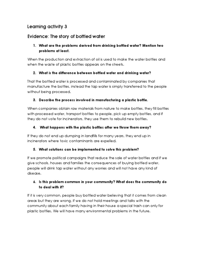 Learning Activity 3 Evidence: The Story of Bottled Water | PDF ...