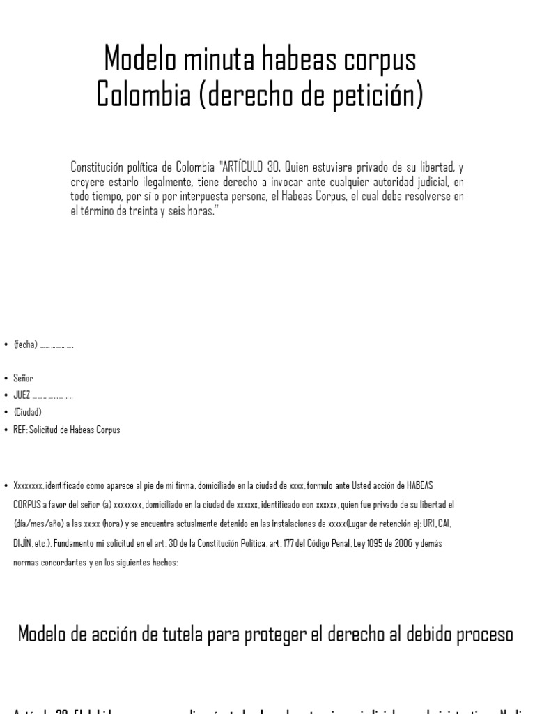 Modelo Minuta Habeas Corpus Colombia | Habeas corpus | Debido al proceso